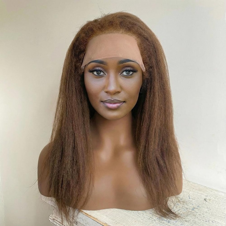 Dark Brown Women Human Hair Wig Lace Front Long Yaki Pre Plucked Baby ...
