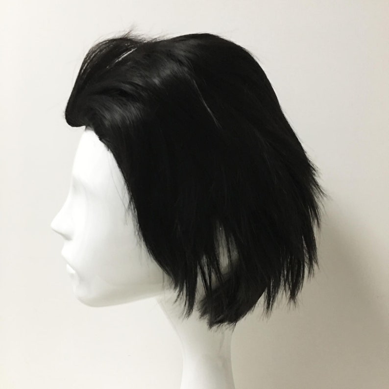 Men Black Slick Comb Back Cosplay Anime Short Hair Layers Wig Free Cap ...