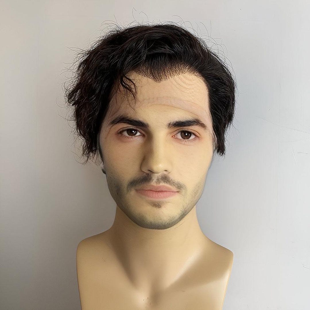 Men Human Hair Wig Black Lace Front Wig for Male Short Curly Widows ...