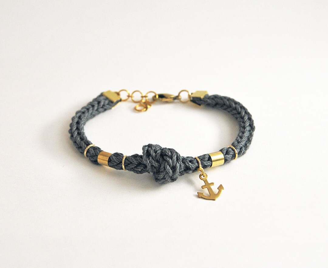 Anchor Bracelet With Knot, Knit Rope Bracelet With Anchor Charm ...