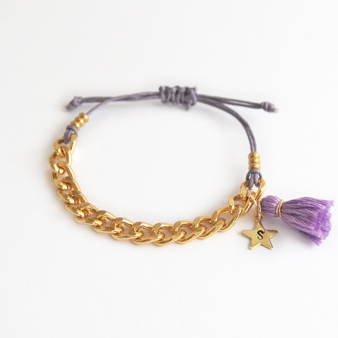 Personalized Teen Bracelet With Chain and Tassel, Violet Bracelet ...