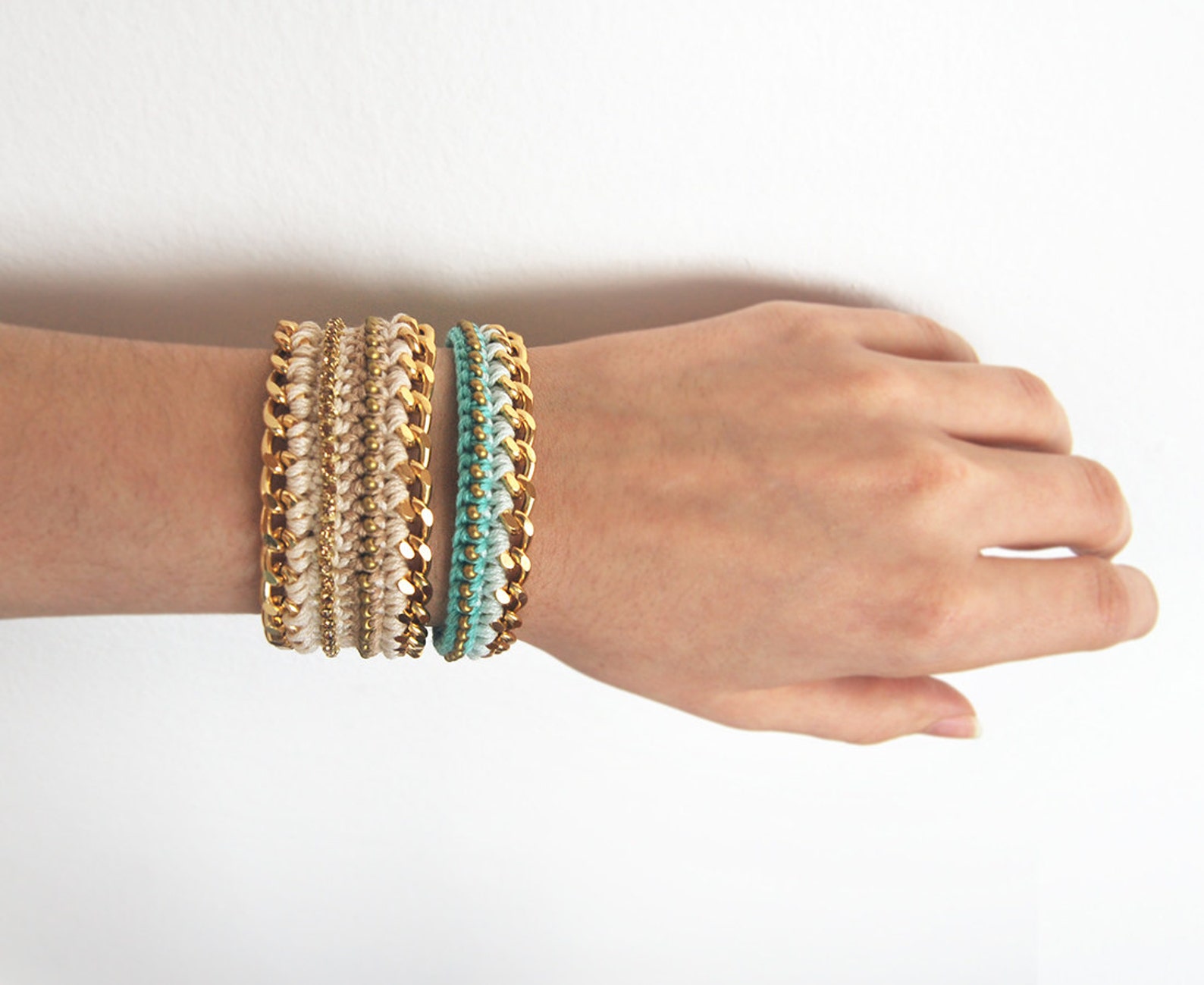 Mint Bracelet, Crochet Bracelet With Chunky Chain, Mint Tassel Bracelet ...