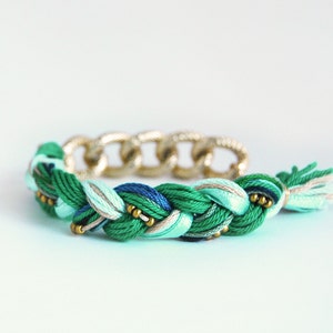 Emerald Green Bracelet With Chunky Chain, Green Braid Bracelet, Green ...