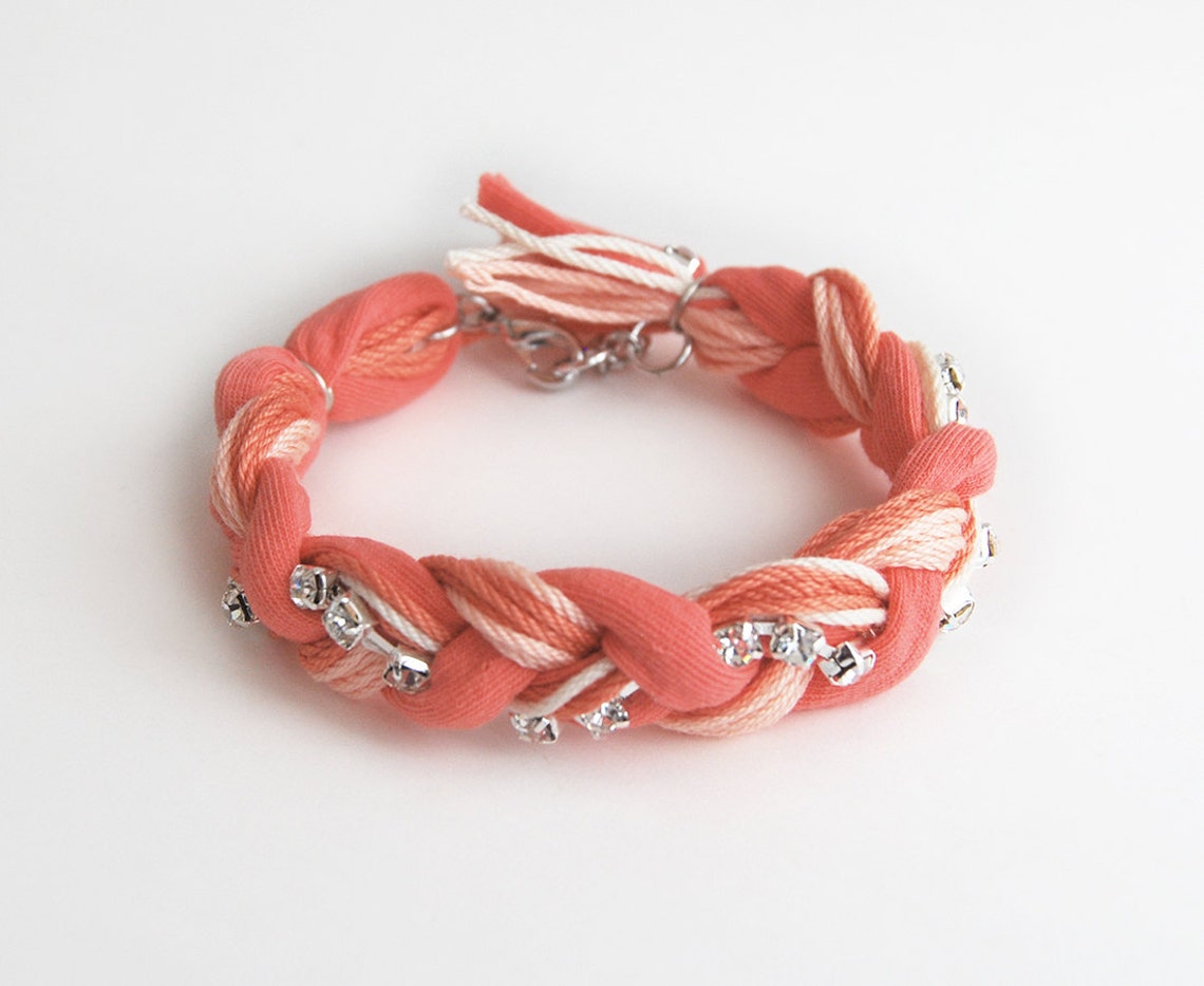 Coral Friendship Bracelet, Teen Bracelet With Rhinestone Chain, Jersey ...