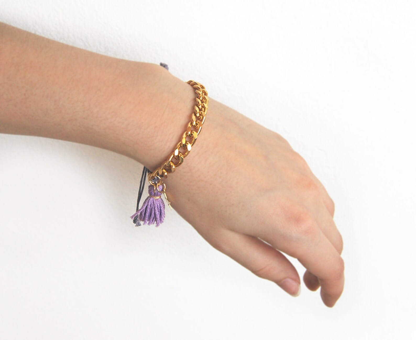 Personalized Teen Bracelet With Chain and Tassel Violet - Etsy