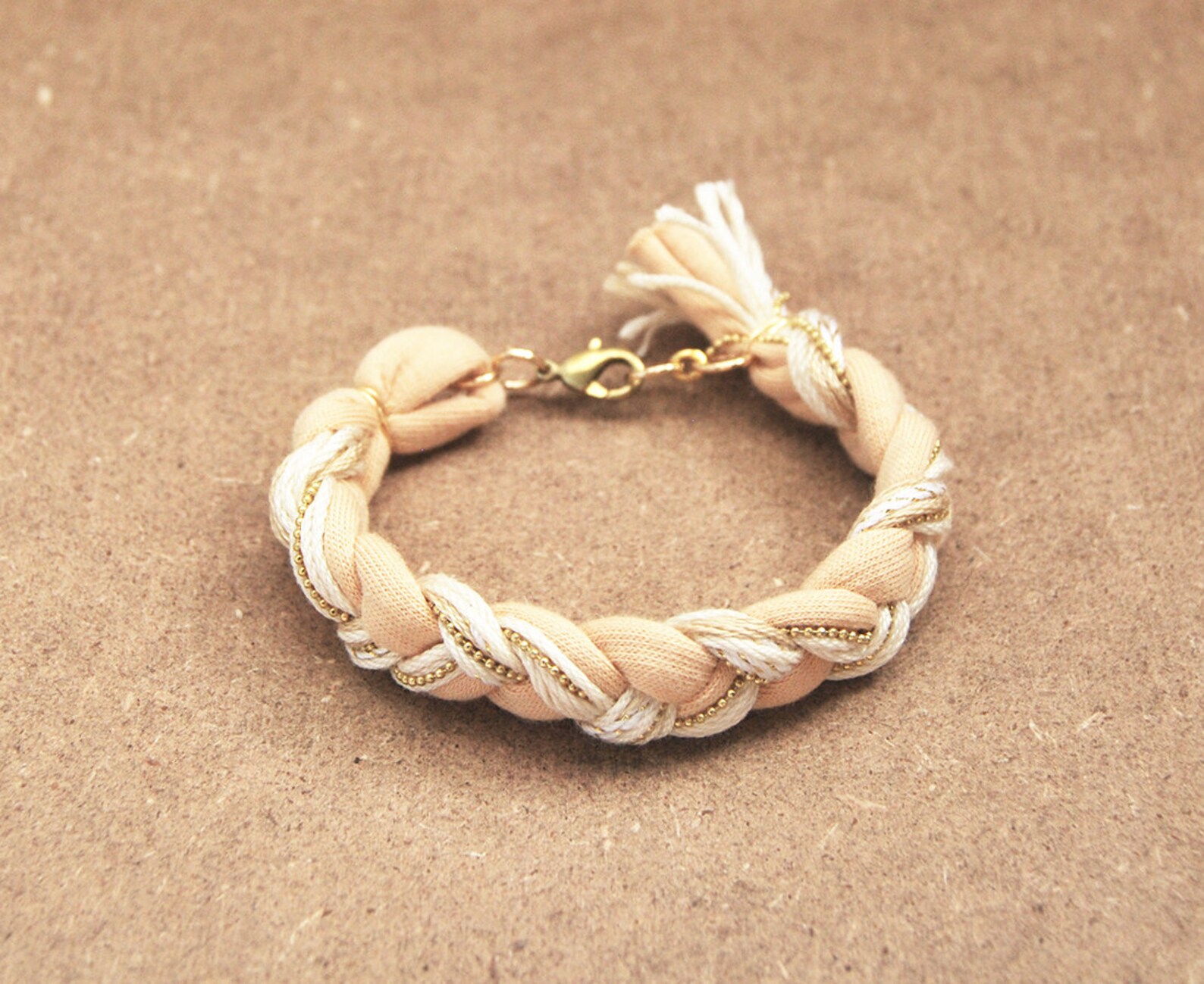 Cream Friendship Braid Bracelet With Chain Friendship | Etsy