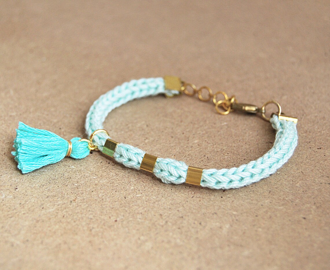 Mint Bracelet With Tassel Mint Tassel Bracelet With Tubes - Etsy
