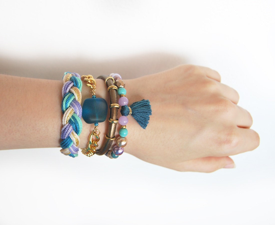 Boho Bracelet Stack Violet and Turquoise Set of Bracelets - Etsy