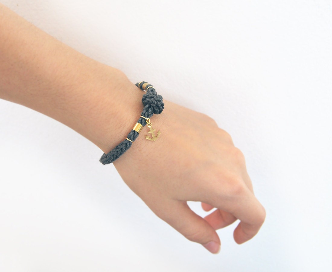 Anchor Bracelet With Knot, Knit Rope Bracelet With Anchor Charm ...