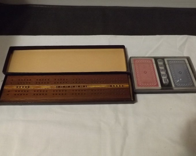 Drueke Wooden Cribbage Board and Card Set With Dice see Description for ...