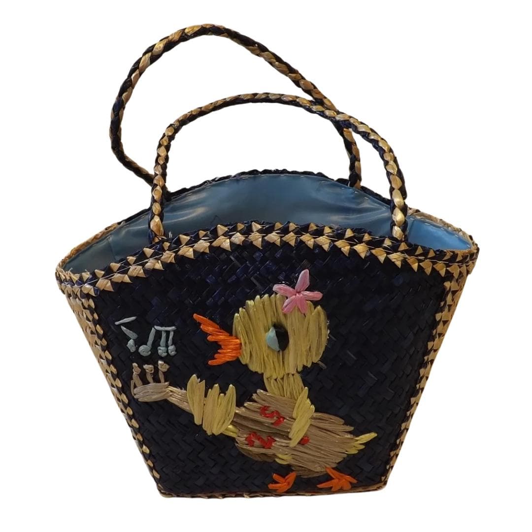 Vintage 1960s Woven Straw Handbags - Kitsch Duck Raffia Baskets Duck ...