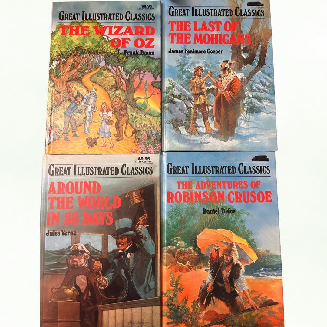 Lot of 4 Great Illustrated Classic Books: Wizard of Oz, Robinson Crusoe ...