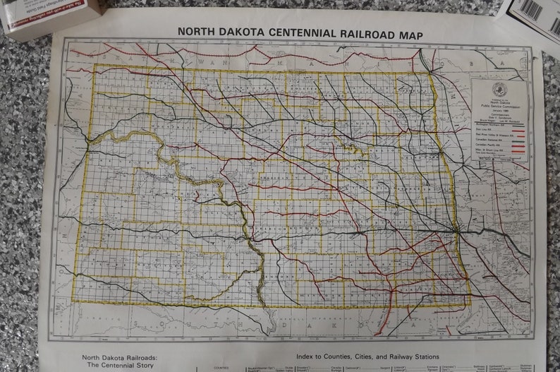 North Dakota Centennial Railroad Map Double Sided Map Three - Etsy