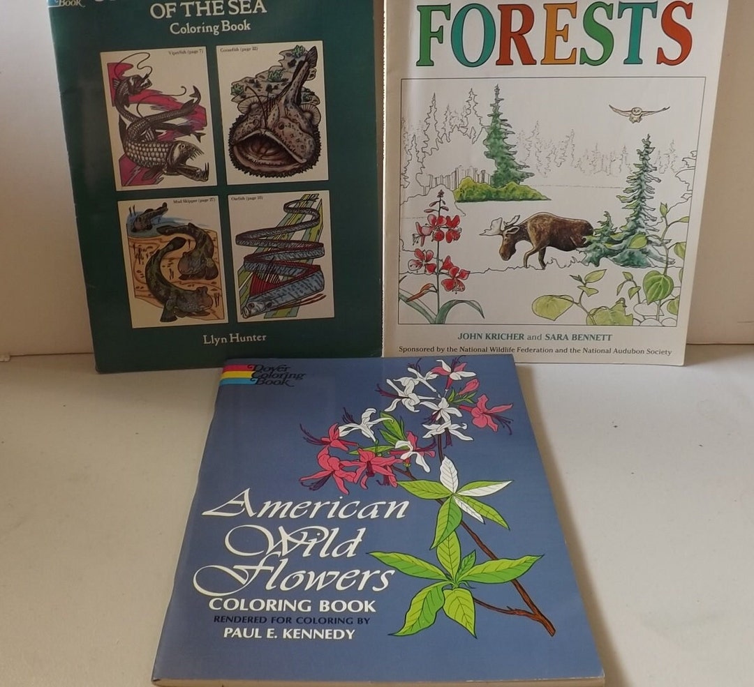 Two Dover Coloring Books and One Peterson Field Guide Coloring Book see ...