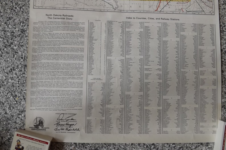 North Dakota Centennial Railroad Map Double Sided Map Three - Etsy