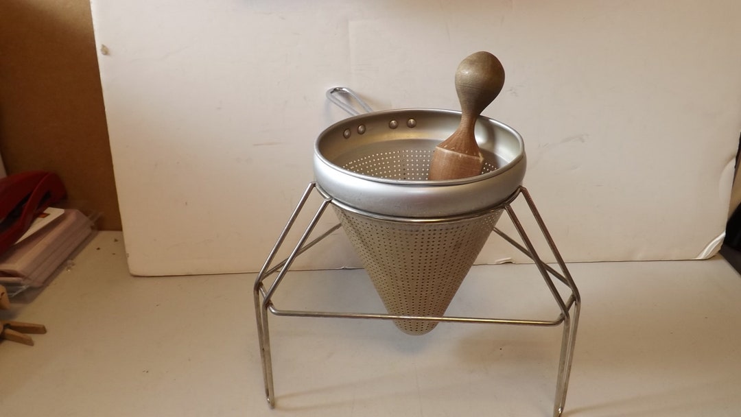 Aluminum Canning Strainer Cone Sieve With Wood Pestle See Description ...