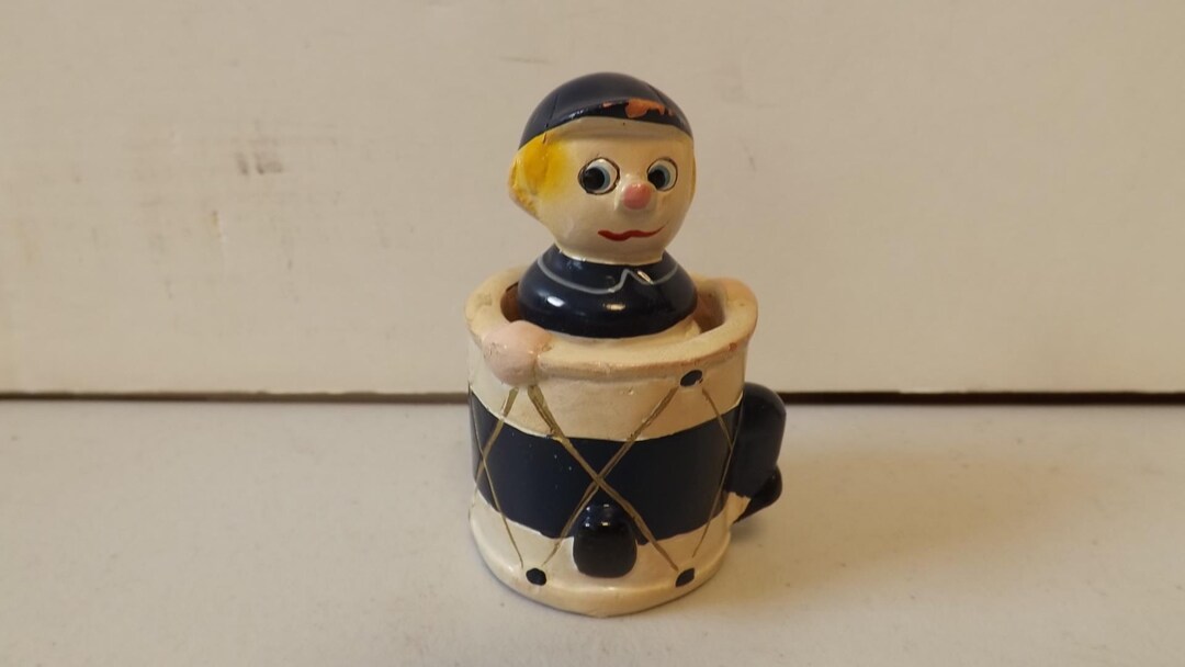 Rare Ceramic Clay Blue Drummer Boy Pencil Sharpener - See Description ...