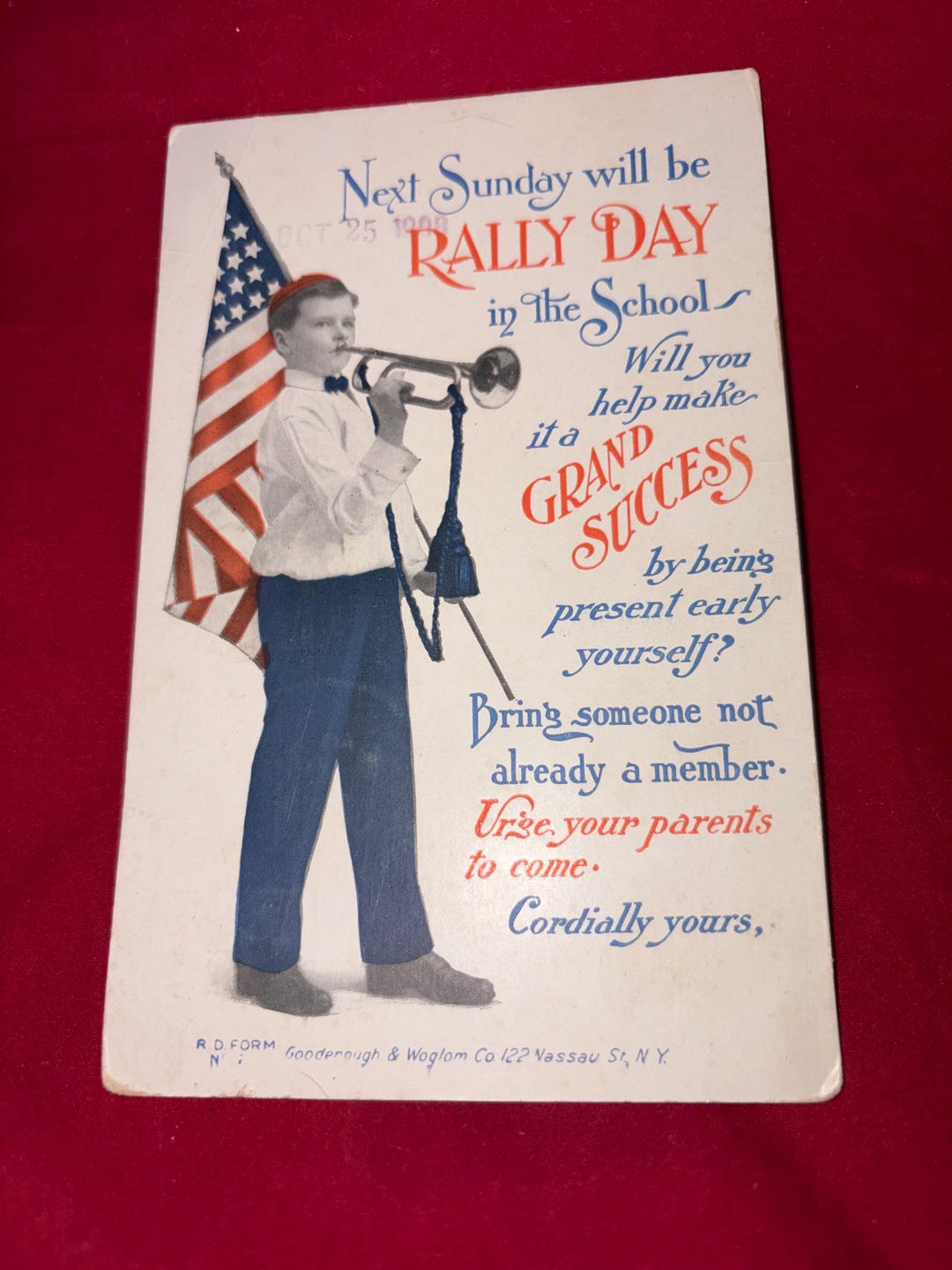 Antique Advertising Rally Day Bugle Boy Patriotic Postcard Goodenough ...