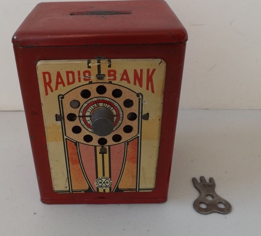 Rare Antique Marx Metal Radio Bank With Key- See Description for ...