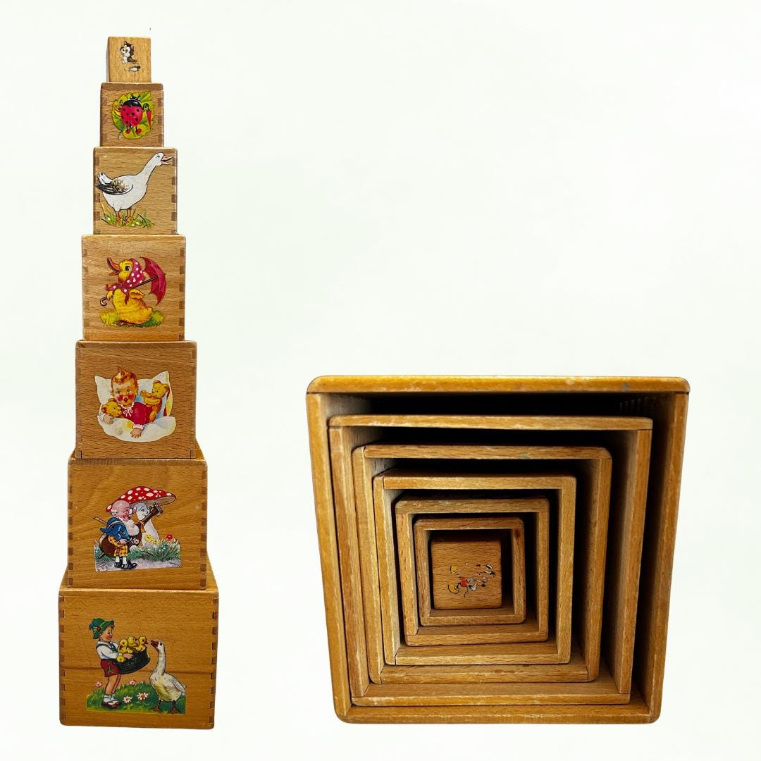 Vintage 7 Piece Set Hermann Eichorn Lithograph Wooden Nesting/stacking ...