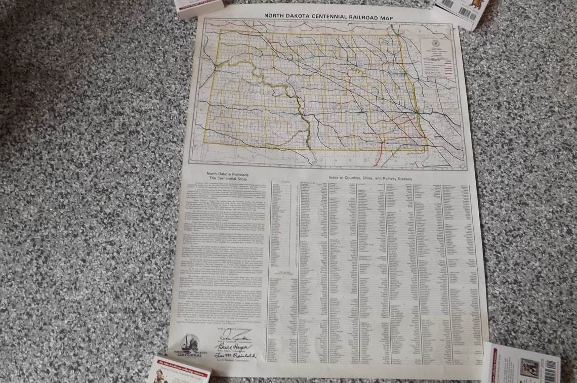 North Dakota Centennial Railroad Map Double Sided Map Three - Etsy