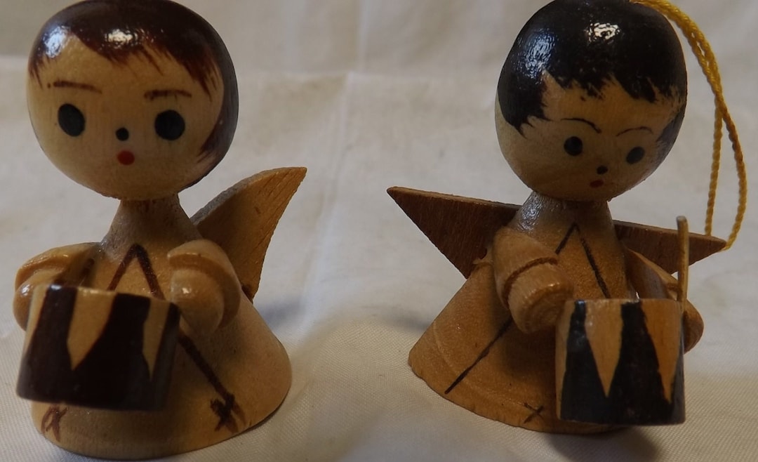Two Wooden Drummer Angel Ornaments - See Description for Details - Etsy