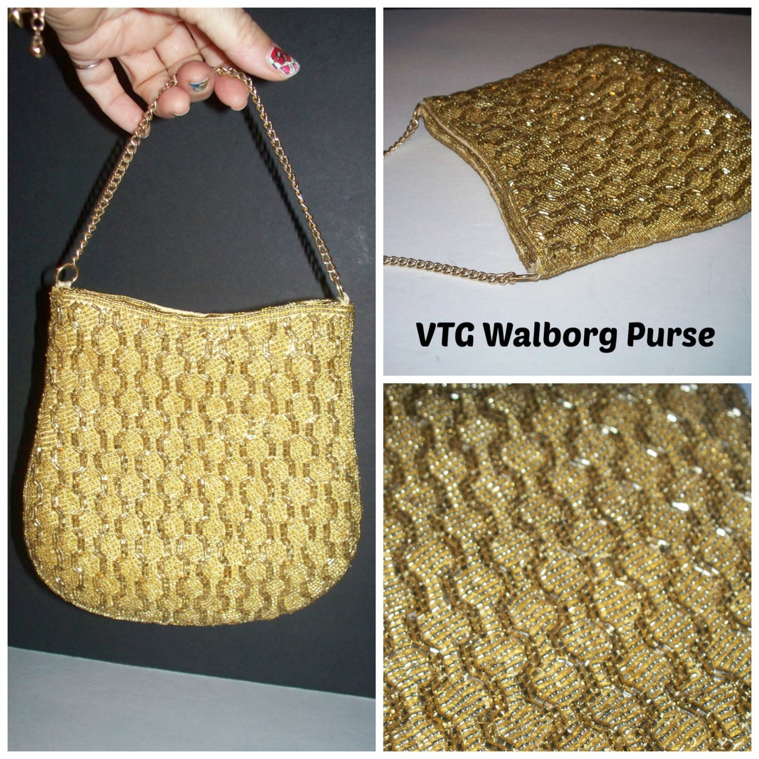 True Vintage Mid Century " Walborg " Hand Beaded Gold Micro Beaded ...