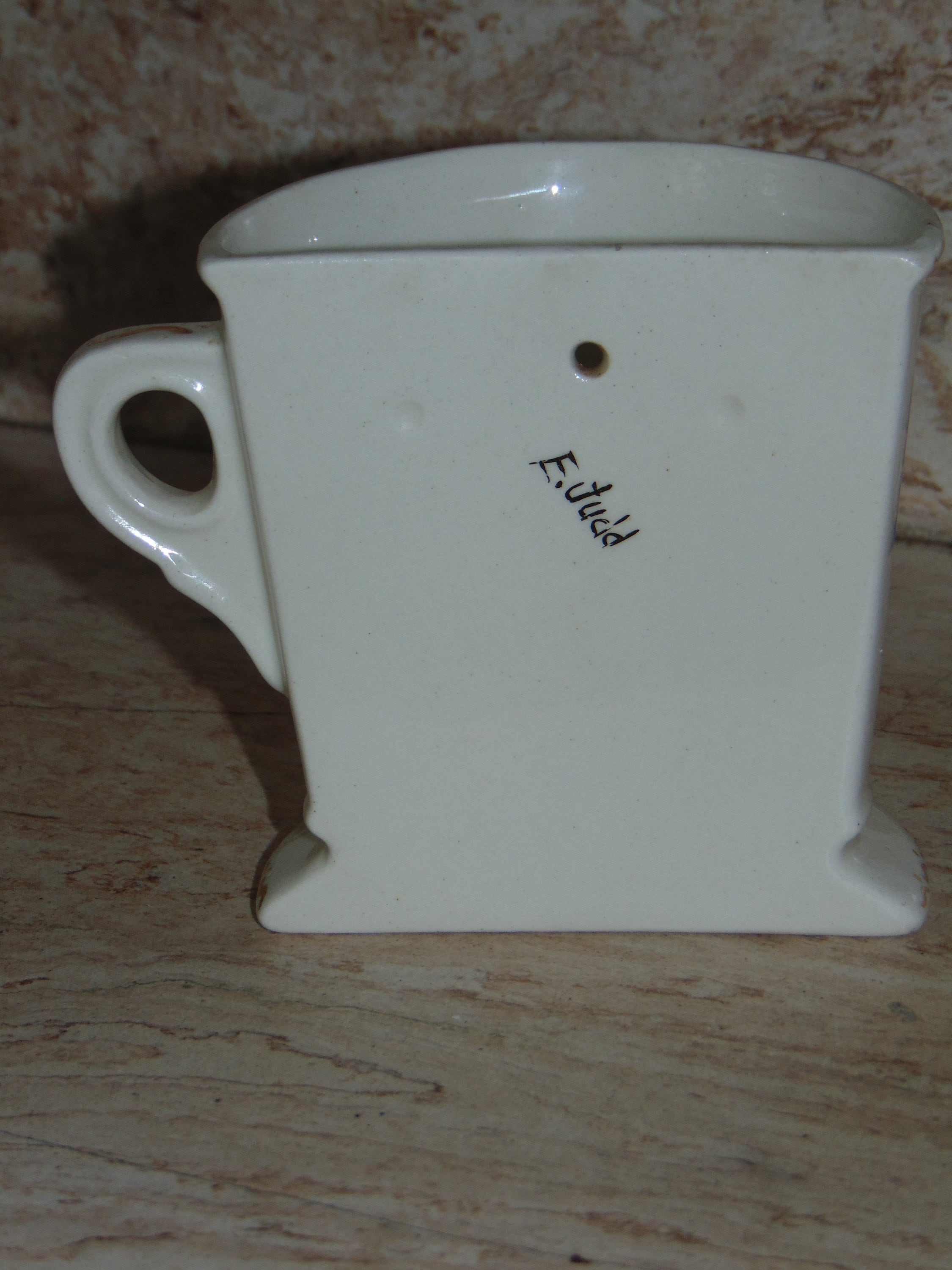 Antique E. Judd Signed Hand Painted Wall Pocket Purple Floral Ceramic ...