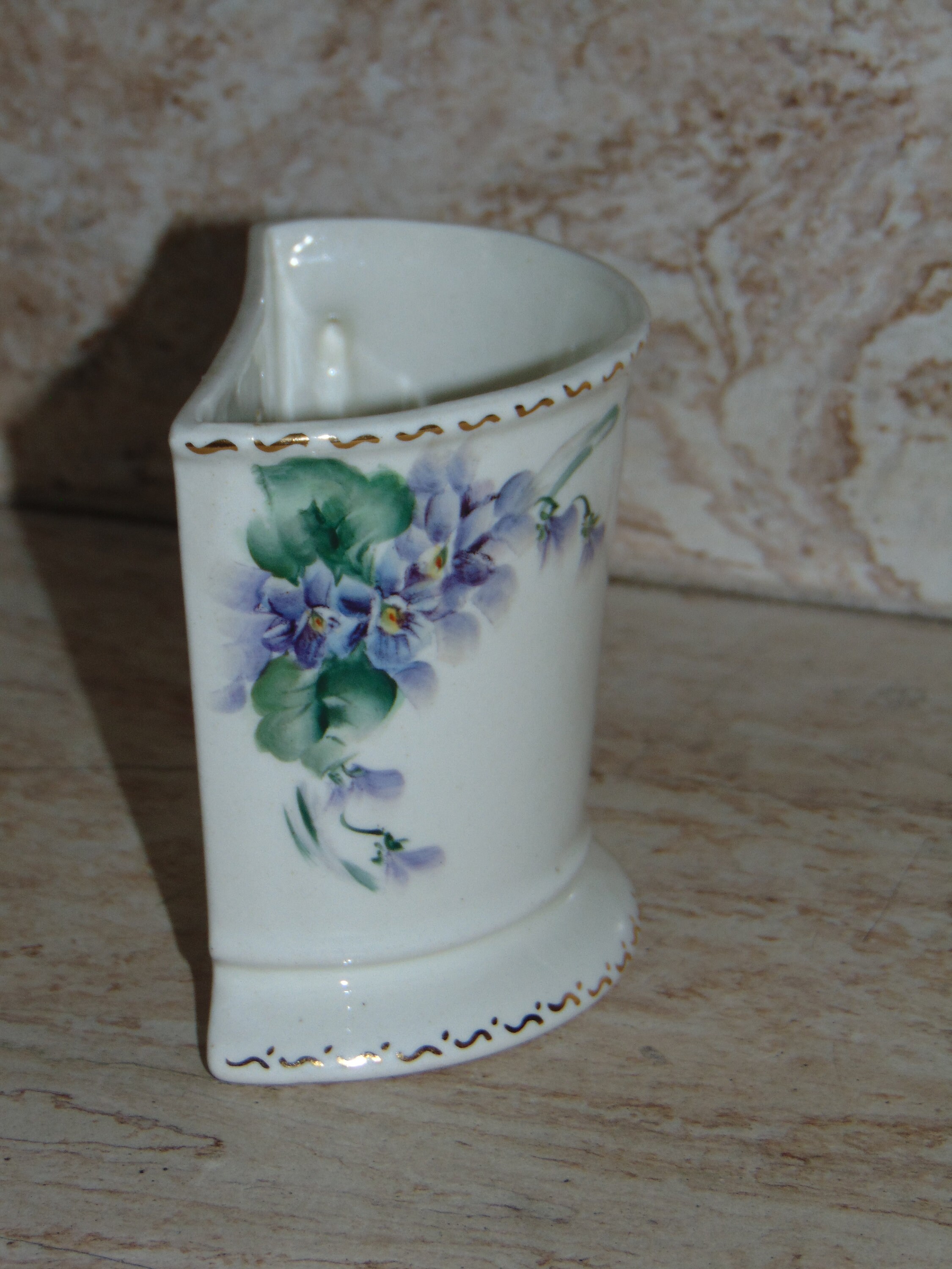 Antique E. Judd Signed Hand Painted Wall Pocket Purple Floral Ceramic ...