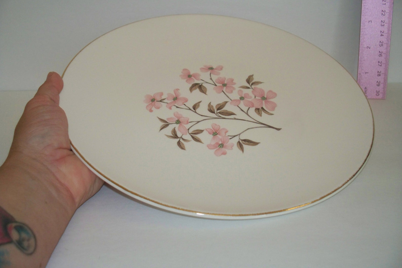 Vintage Mid Century Edwin KNOWLES Kalla Taylor Pink Dogwood Floral Gold ...