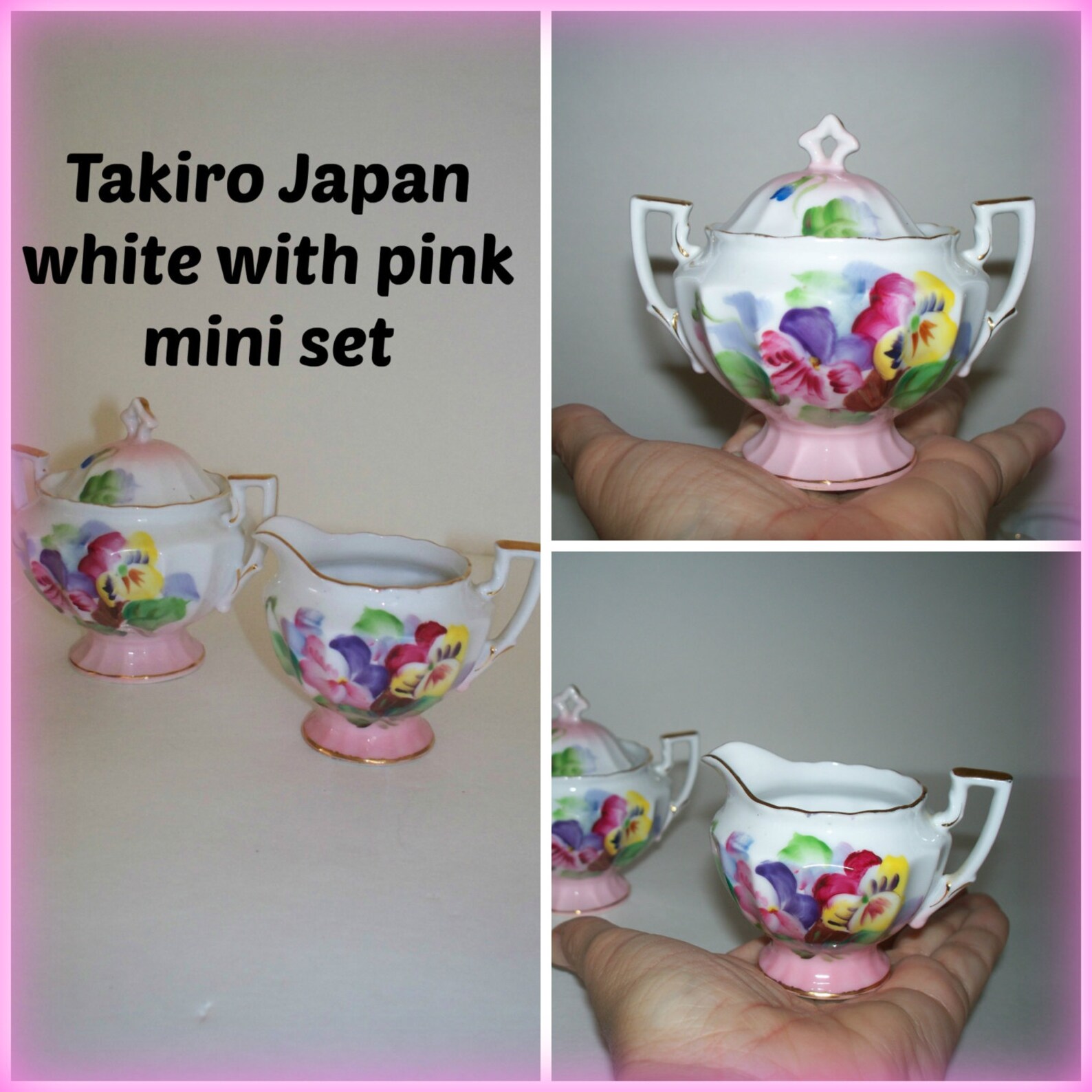 Antique " Takiro " Japan Hand Painted White With Pink Porcelain Petite ...