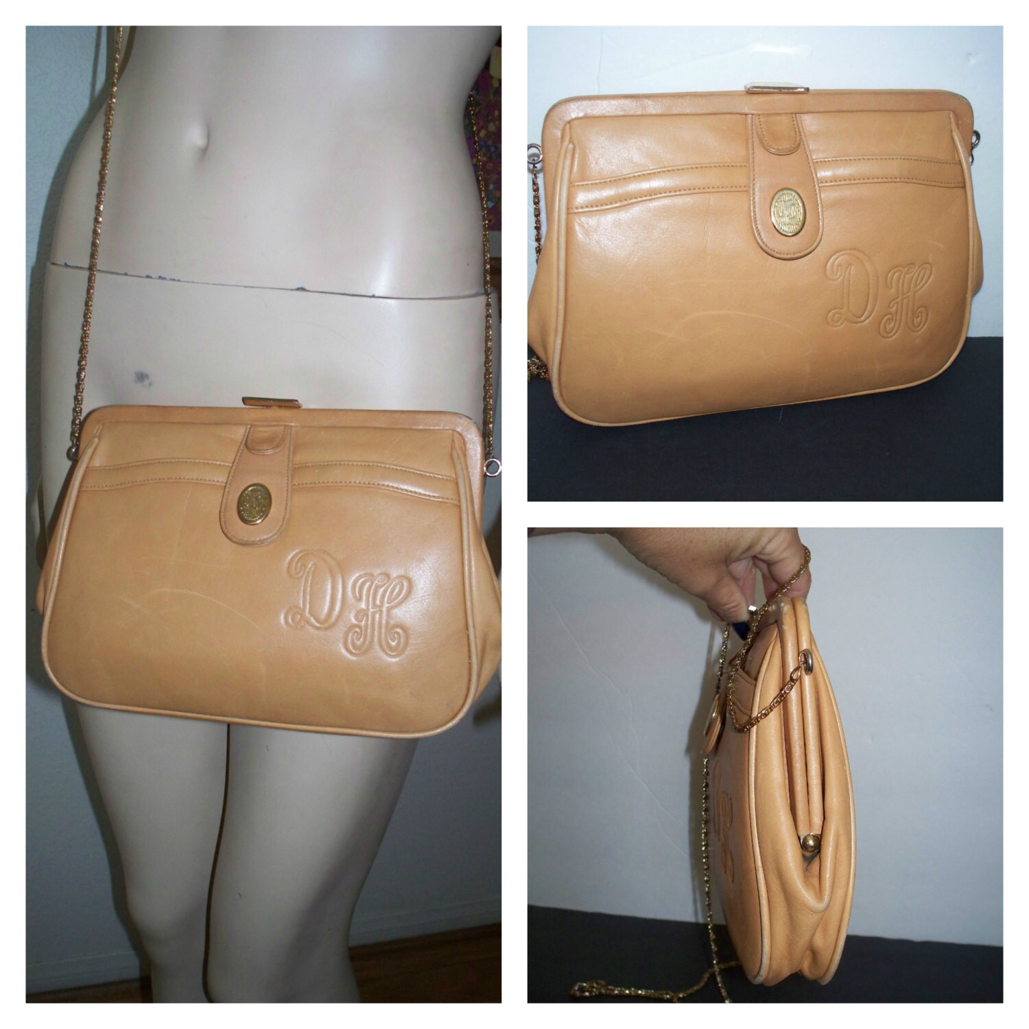 Vintage Initialed " DH " Soft Brown Leather FS Original Messenger ...