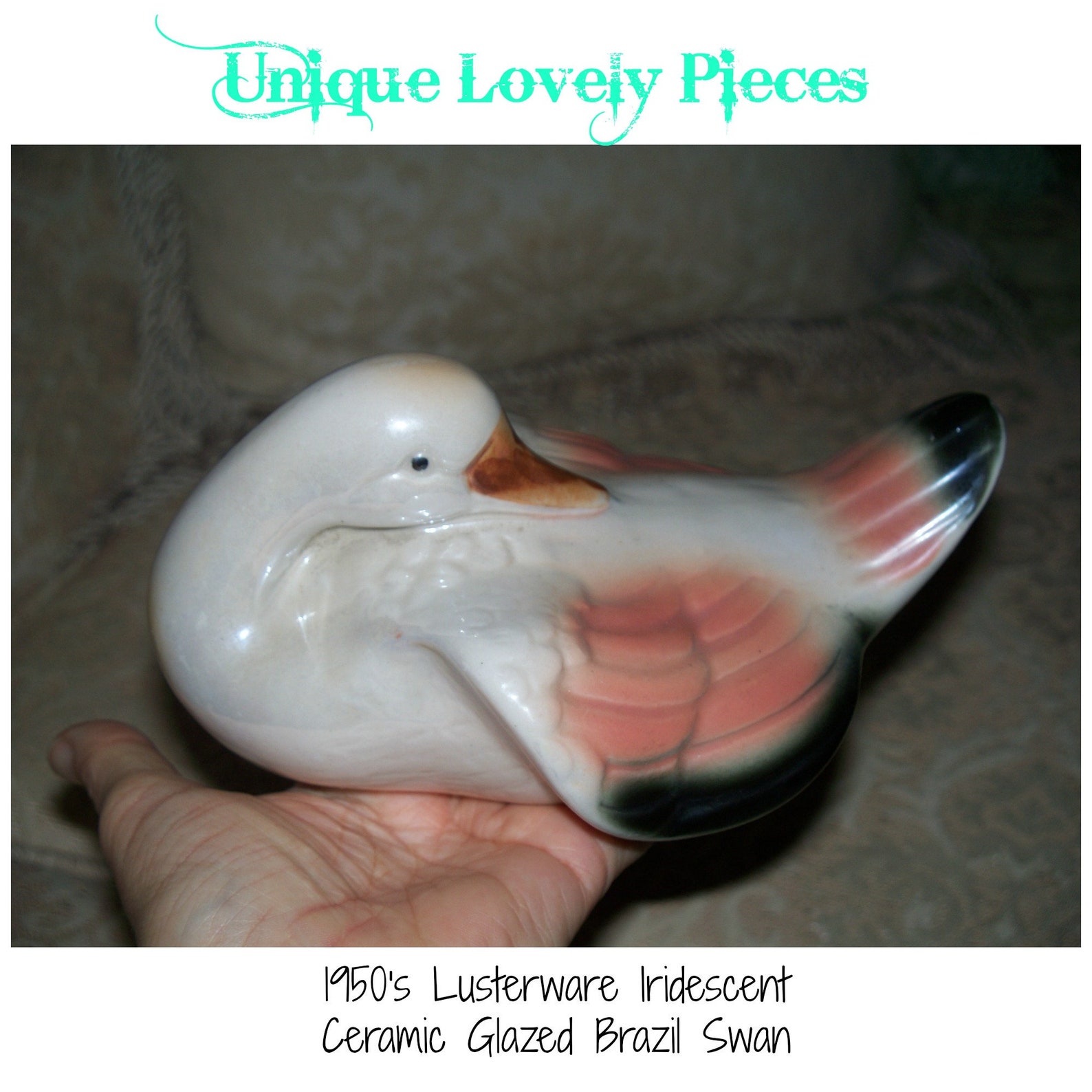 1950's Vintage Mid Century Lusterware Ceramic Iridescent Glaze Swan ...