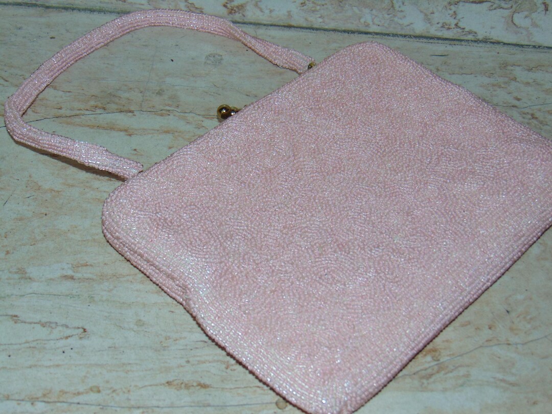 Vintage Richere 60s Beaded Clutch Purse JAPAN Pink Evening Bag ...