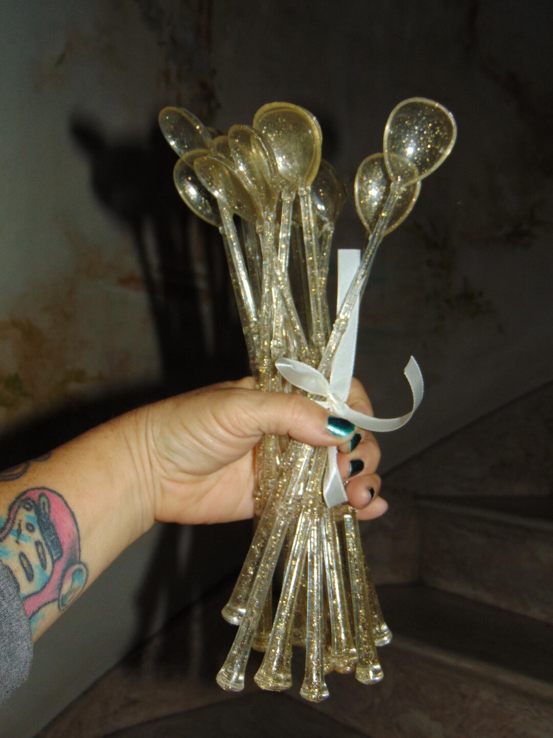 1950s Atomic Clear Plastic Bamboo Gold Glitter Tiki Stir Swizzle Stir ...