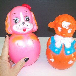 Set of 2 Vintage Mid Century Weeble Wooble Nursery Infant Toys Neon ...