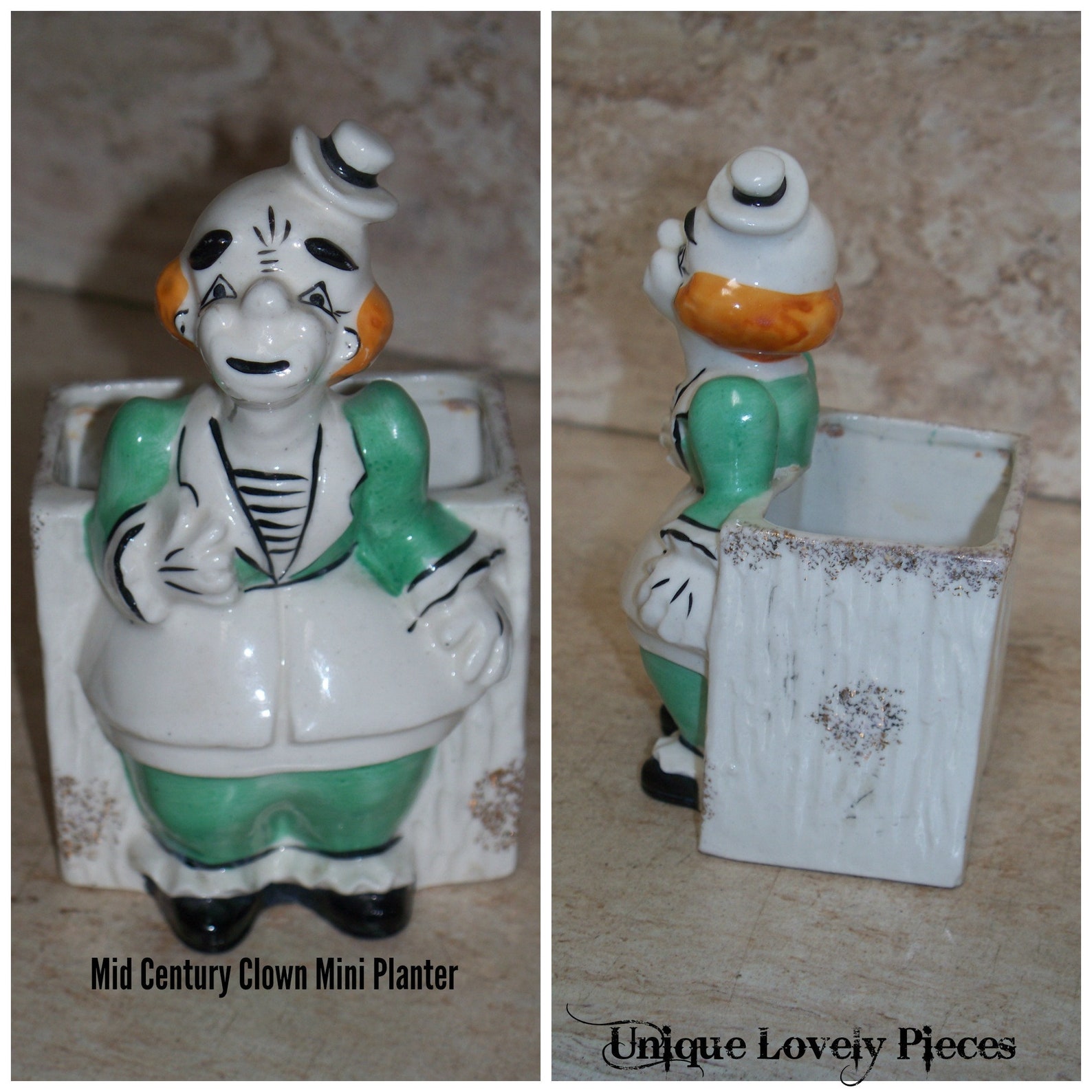 Vintage Mid Century Clown Ceramic Mini Gold Accented Planter / - Etsy