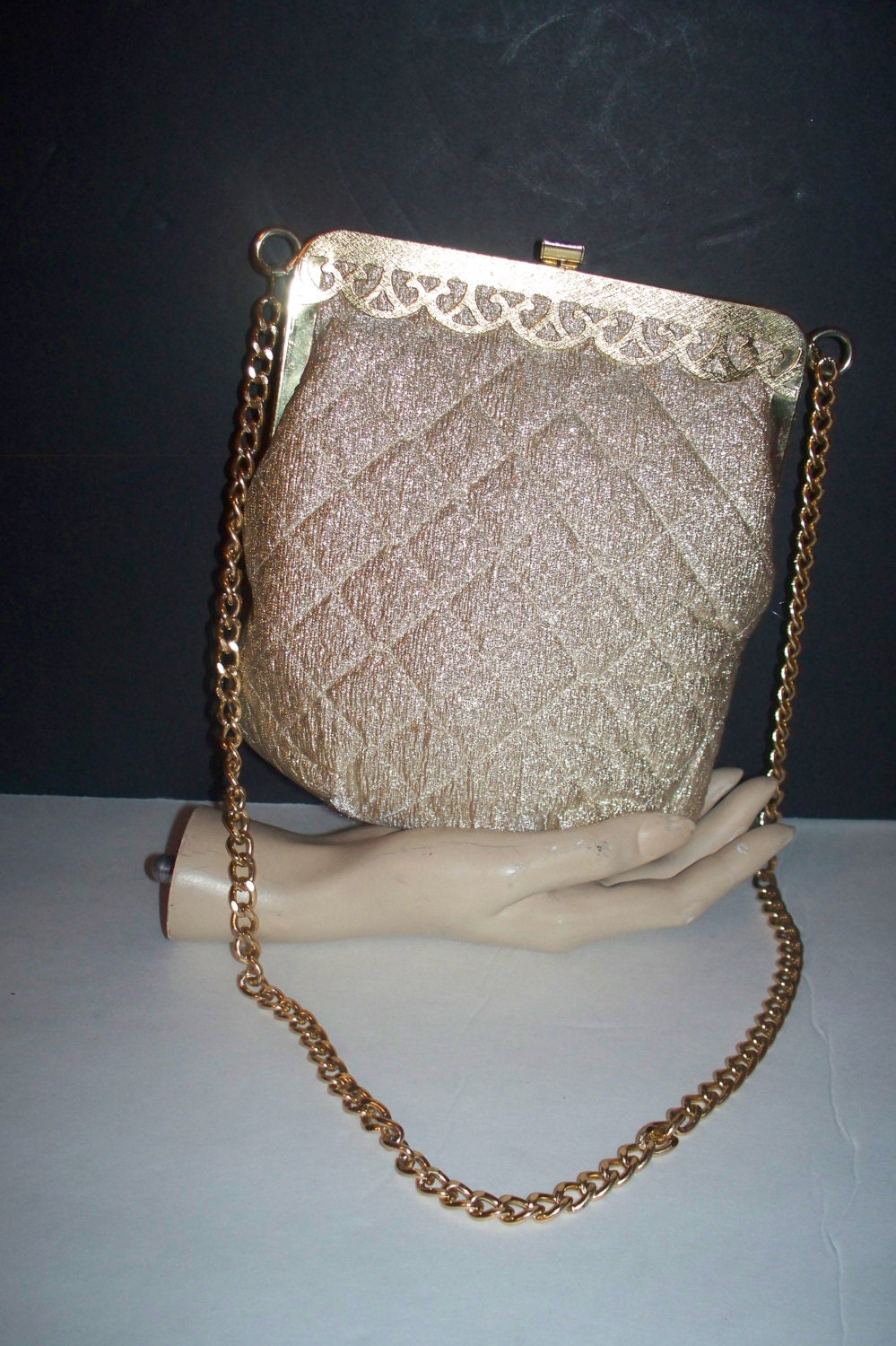 Vintage Gold Lame Quilted Metallic Handbag With Gold Toned - Etsy