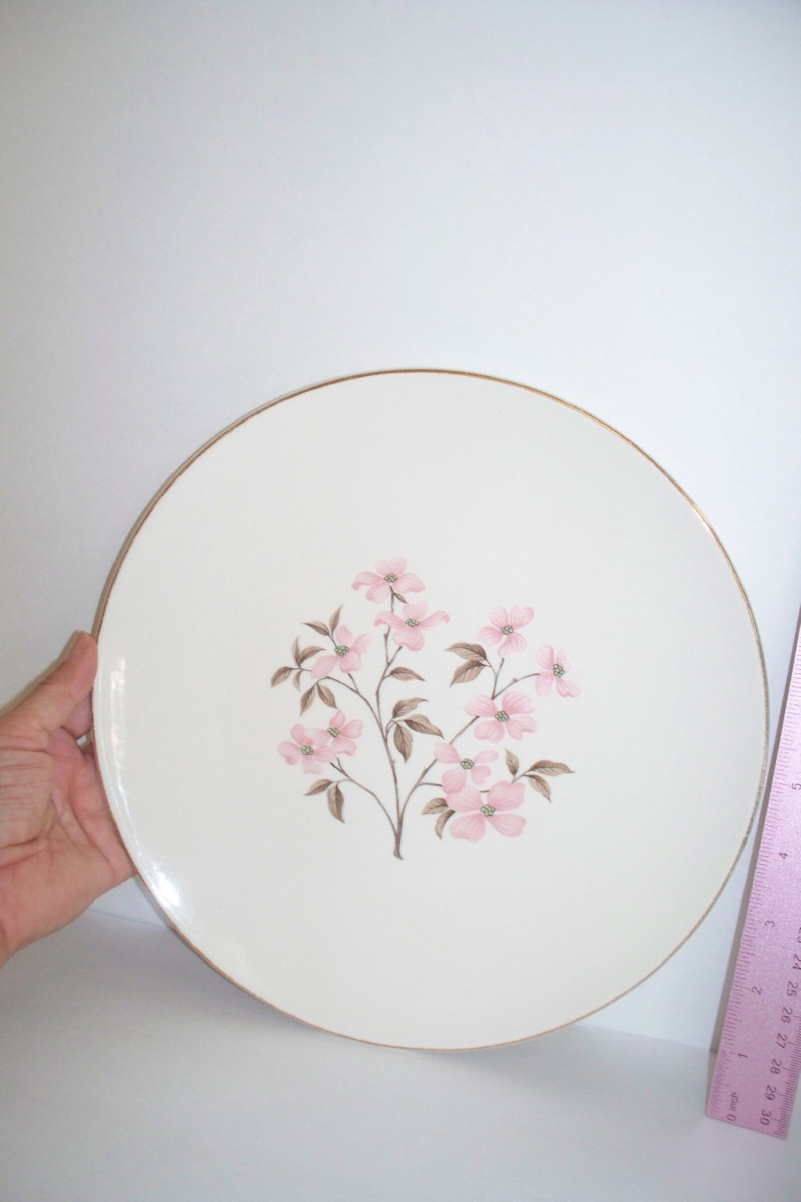 Vintage Mid Century Edwin KNOWLES Kalla Taylor Pink Dogwood Floral Gold ...