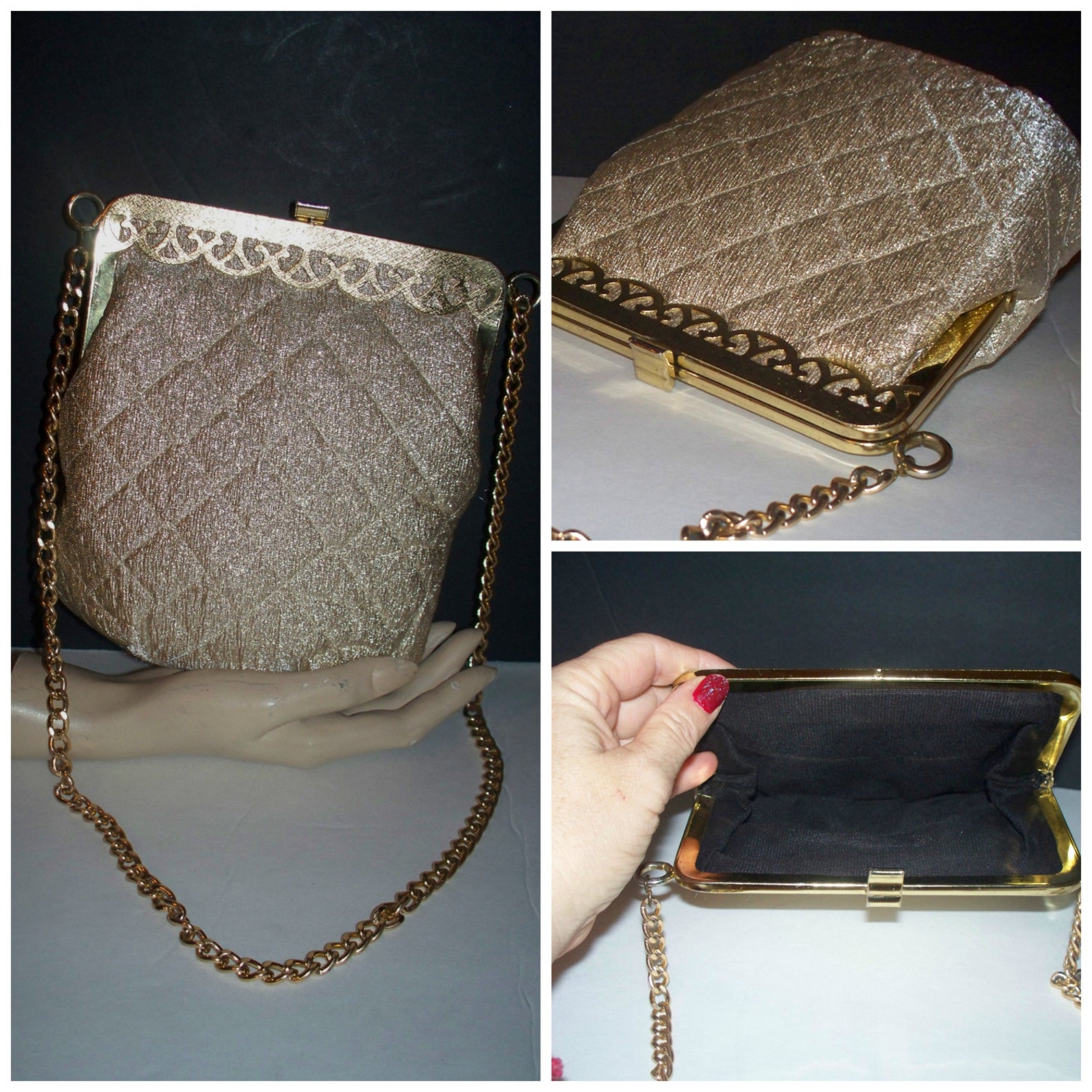 Vintage Gold Lame Quilted Metallic Handbag With Gold Toned - Etsy