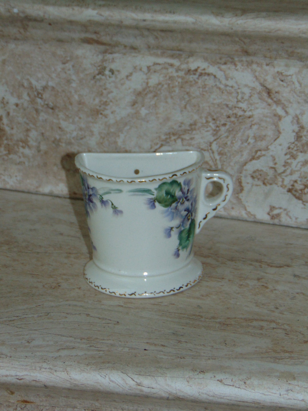 Antique E. Judd Signed Hand Painted Wall Pocket Purple Floral Ceramic ...