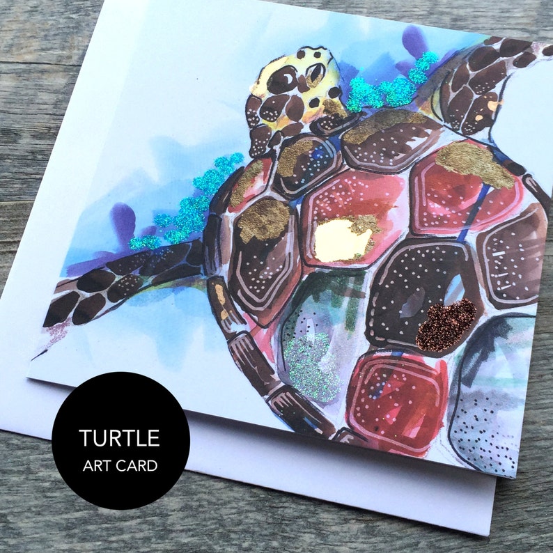 Sea Turtle Art Card (greeting Card) - Etsy