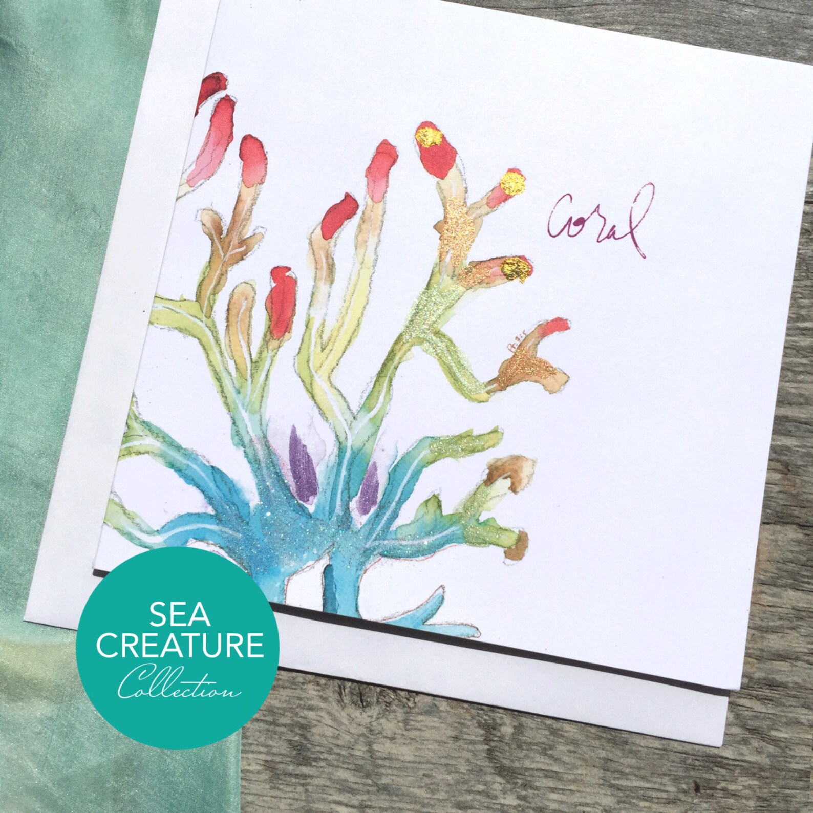 Coral Art Card - Sea Creature Collection - Etsy