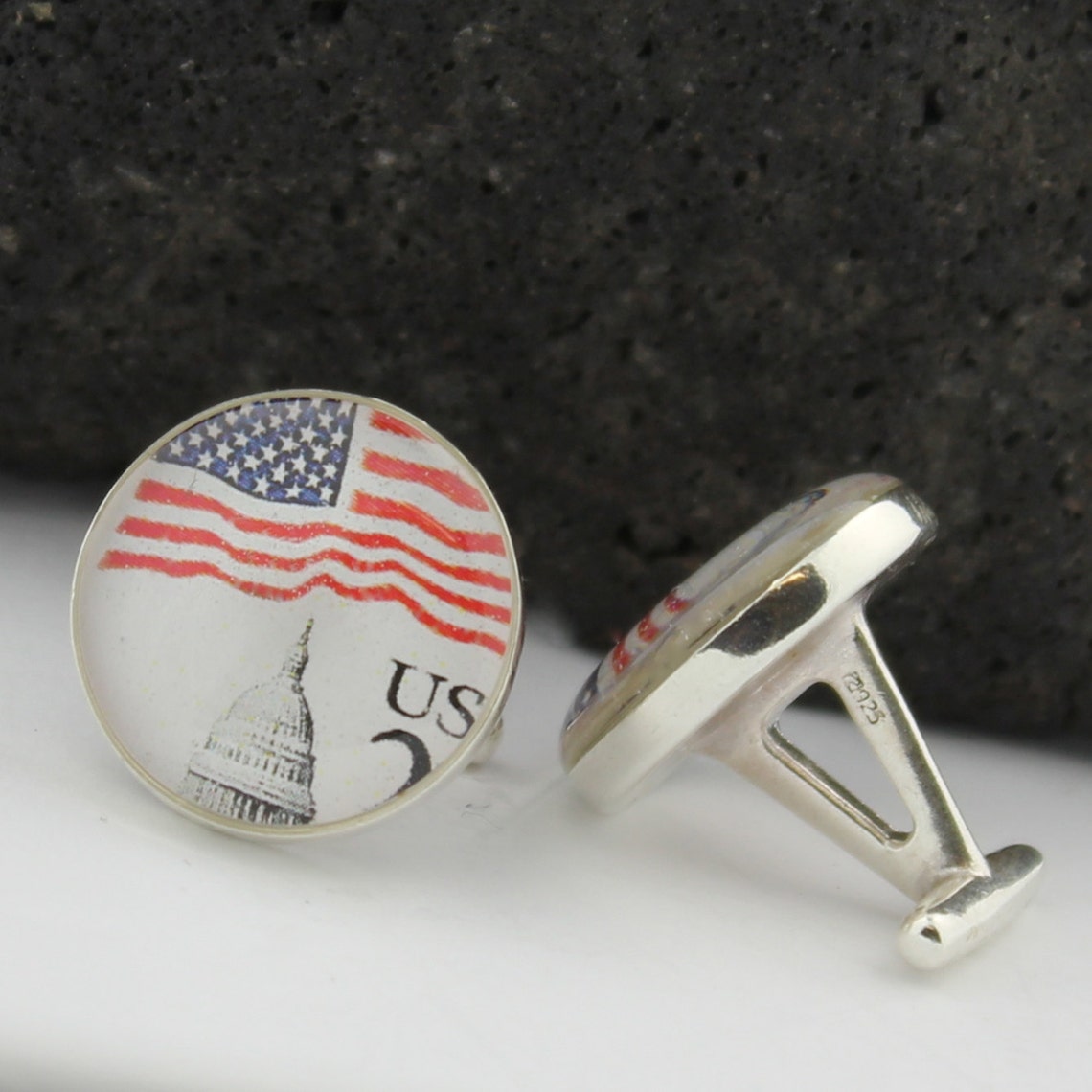 American Flag Cufflinks for Men. Unique Silver Cuff Links Handmade With ...