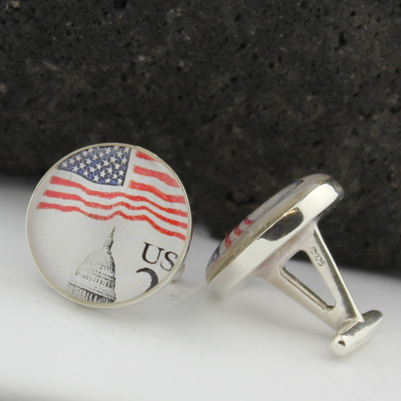 American Flag Cufflinks for Men. Unique Silver Cuff Links Handmade With ...