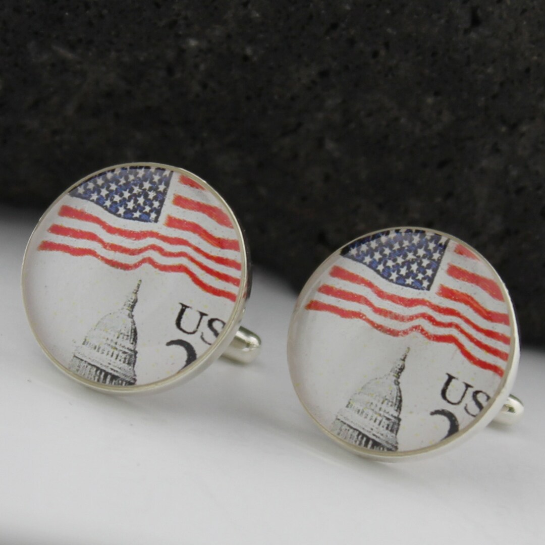 American Flag Cufflinks for Men. Unique Silver Cuff Links Handmade With ...