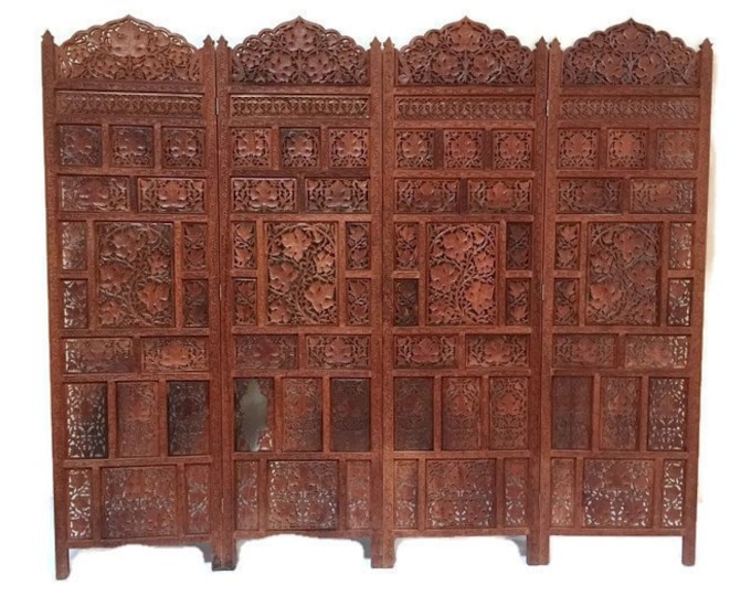 Vintage Teak Folding Screen Moroccan Privacy Screen Room Divider 4 ...