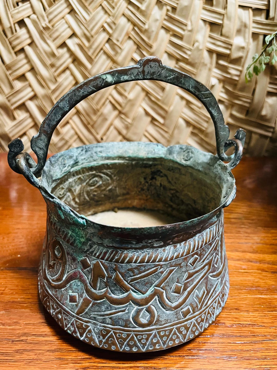 Antique Ottoman Brass Bucket Copper Pale Turkish Script With Handle - Etsy