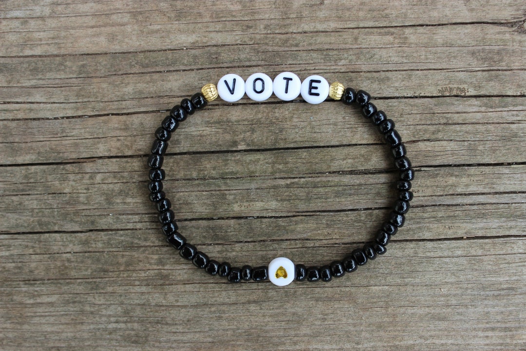 Black & Gold Vote Beaded Patriotic Bracelet - Etsy