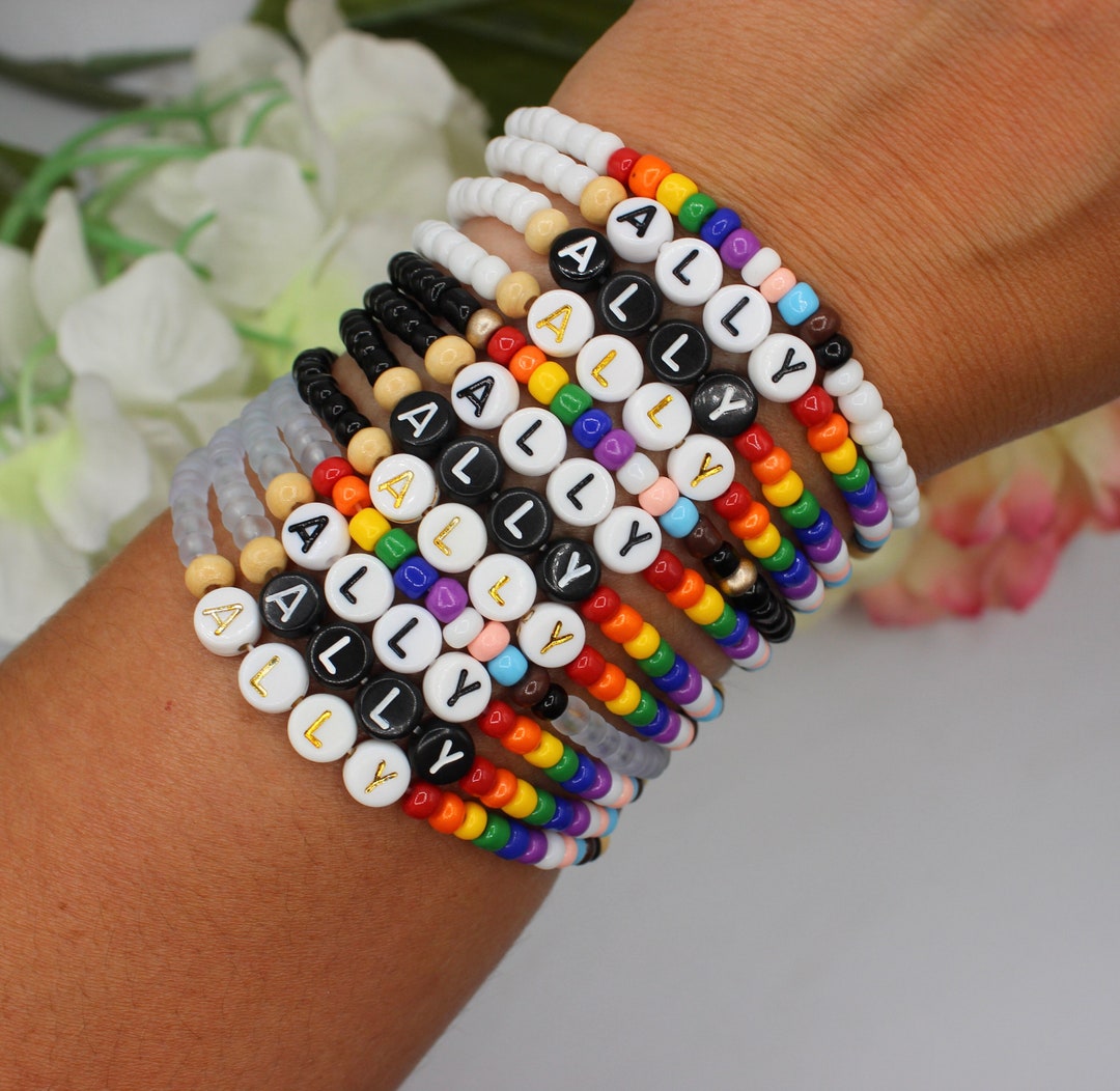Lgbtqia Ally Gay Pride Transgender Rainbow Beaded Bracelet Customize